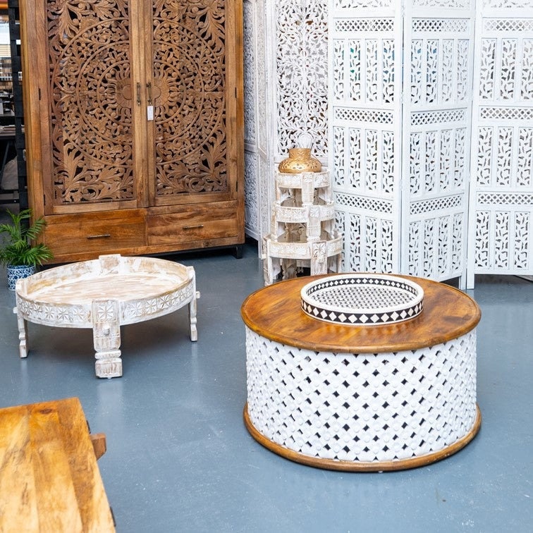 Wooden Coffee Table Round Table Wooden Hand Carving Table Vintage Table ...