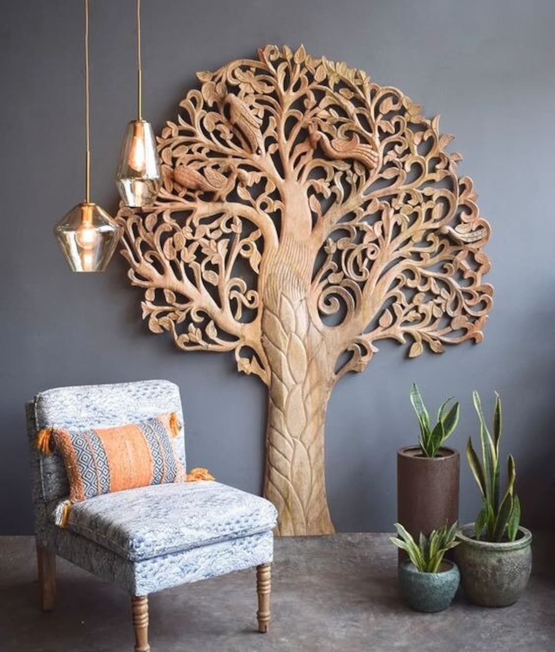Tree Hand Carved Wooden Tree Wooden Wall Art Wooden Tree for Home Tree ...