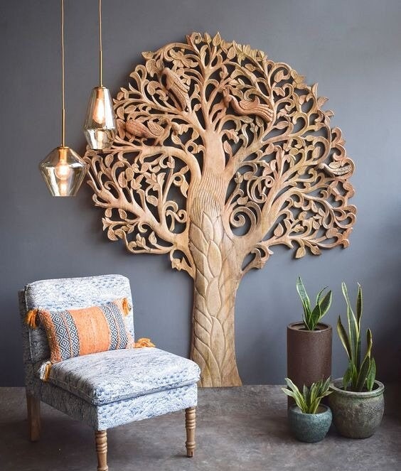 Tree Hand Carved Wooden Tree Wooden Wall Art Wooden Tree for Home Tree ...