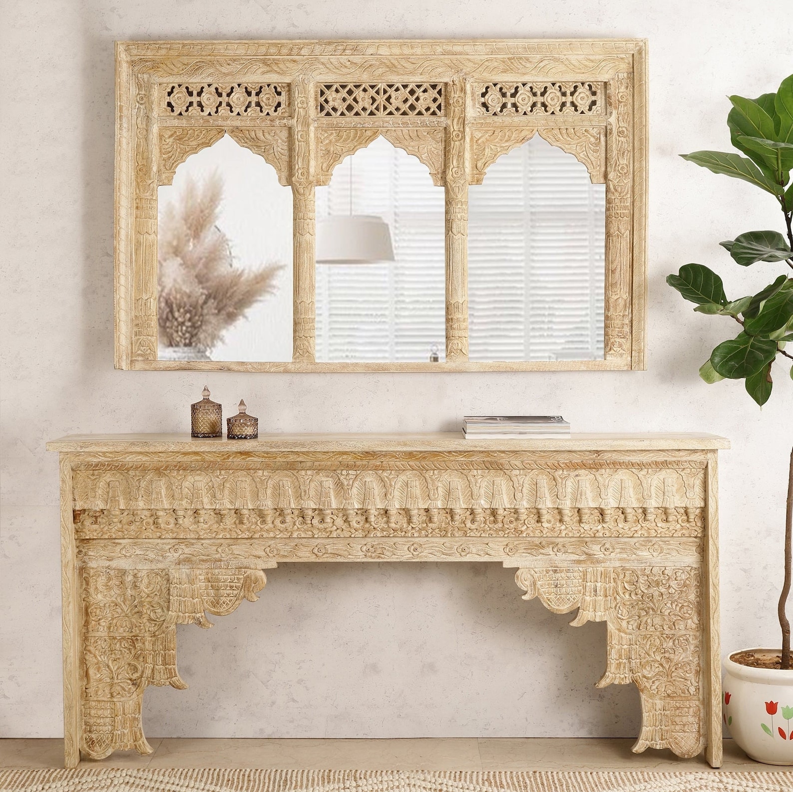 Handcarved Maharaja Console Table: Vintage Indian Wooden Entryway ...