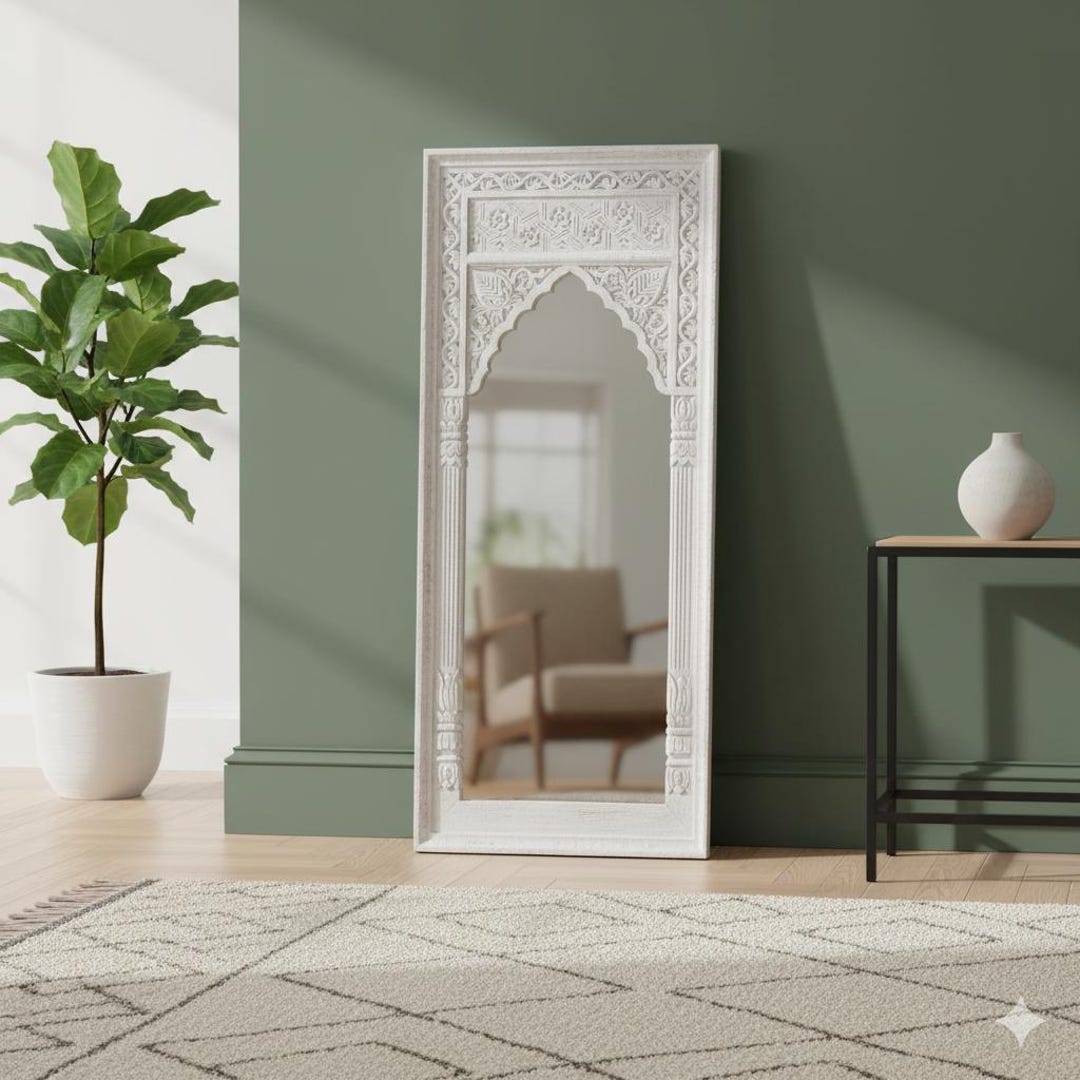 Hand-carved Whitewash Arch Floor Mirror – Boho Full Length Mirror - Etsy