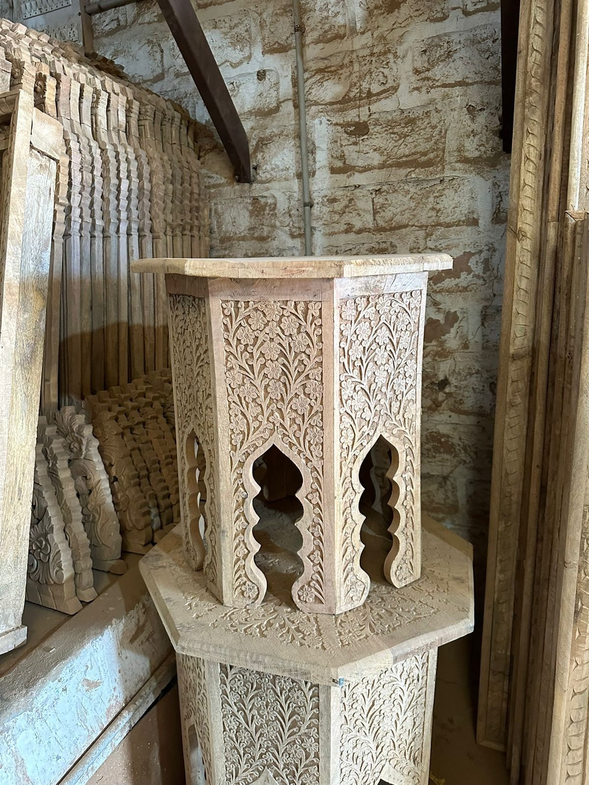 Hand Carved Wooden Stool Vintage Wooden Stool Hexa Diagonal Stool ...