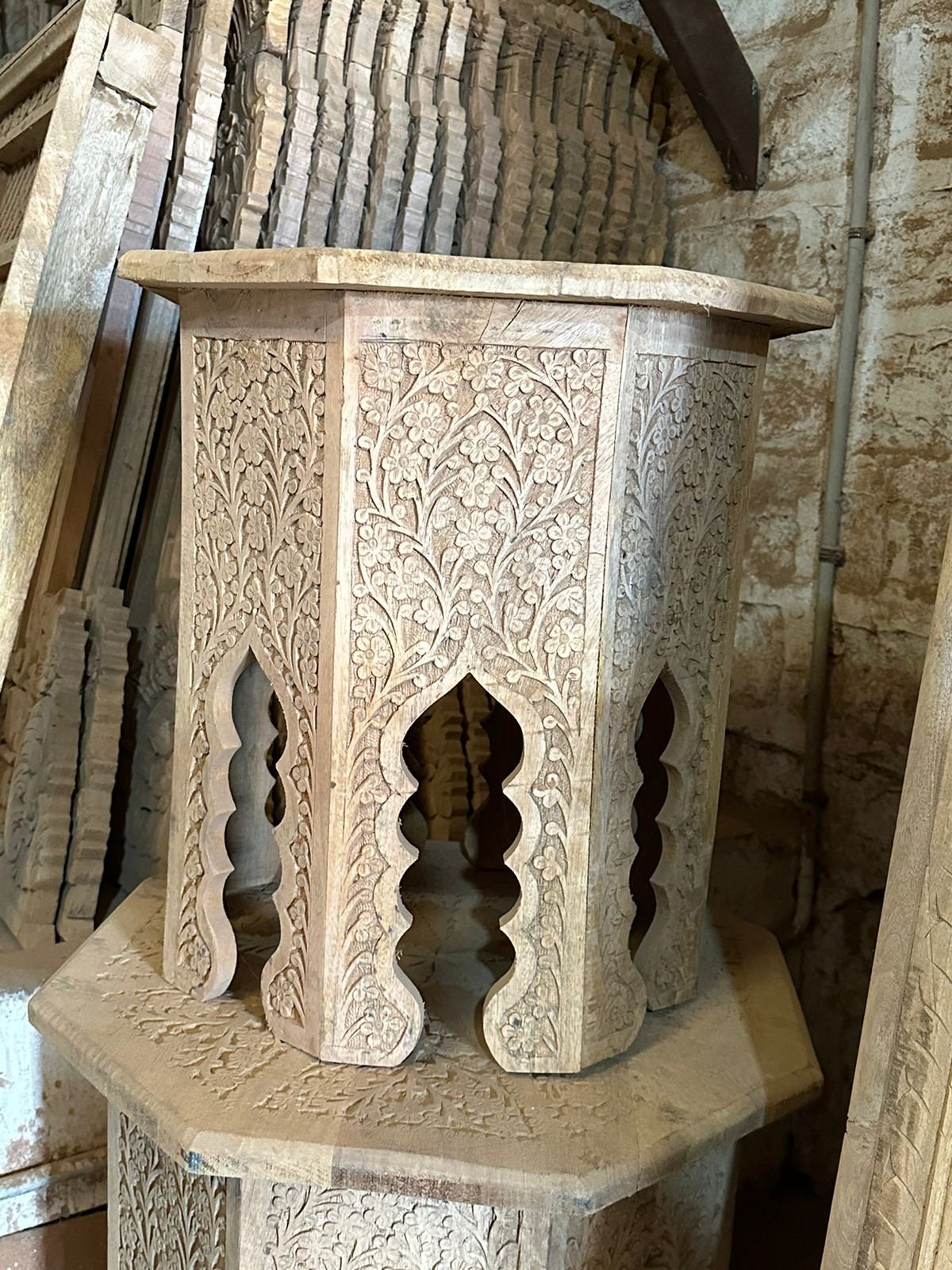 Hand Carved Wooden Stool Vintage Wooden Stool Hexa Diagonal Stool ...