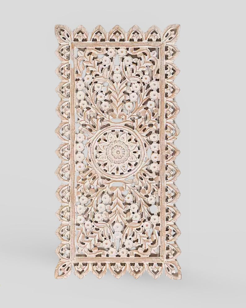 Wooden Hand Carved Wall Panel Floral Design Wall Hanging Decor Antique ...