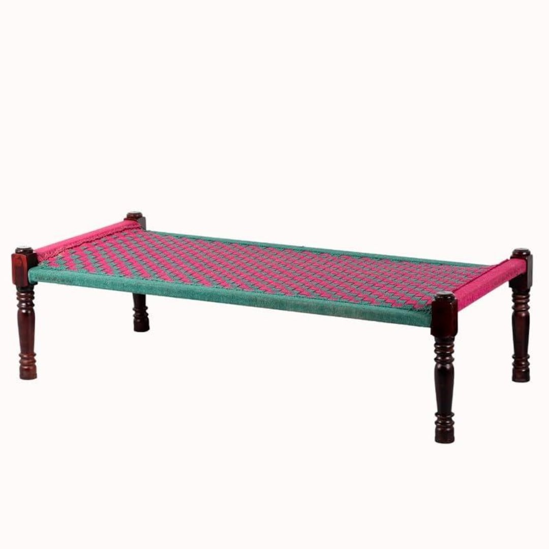 Rangrit Handwoven Wooden Charpai | Traditional Indian Cot | Solid Wood ...