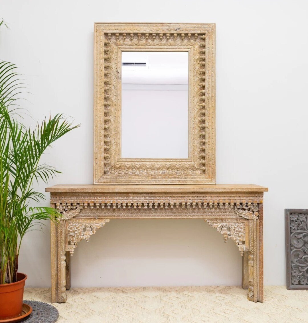 Hand Carved Indian Console Table: Vintage Wooden Entryway Furniture - Etsy