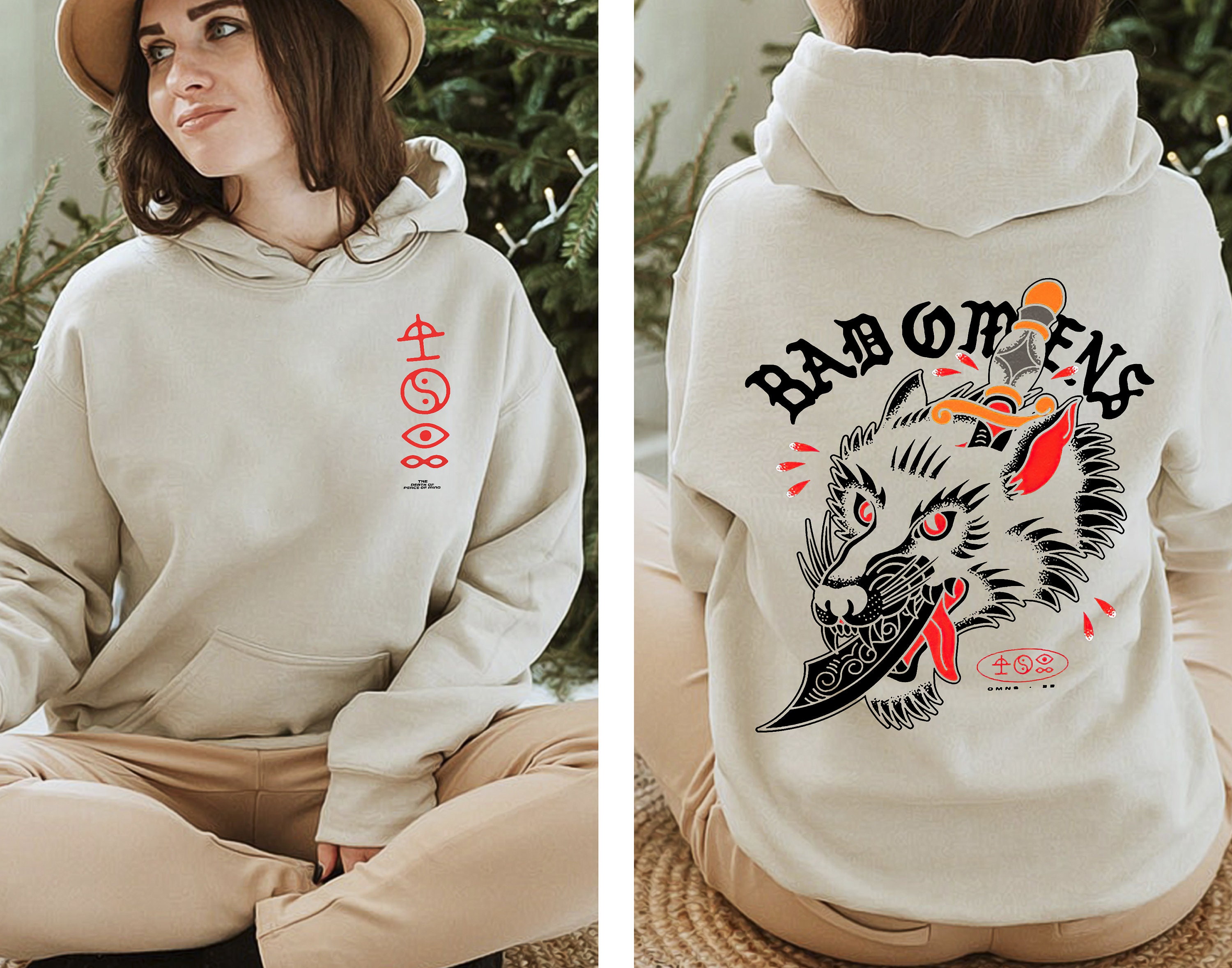 Bad Omens Band Wolf Dagger 2023 T-Shirt Deux Côtés