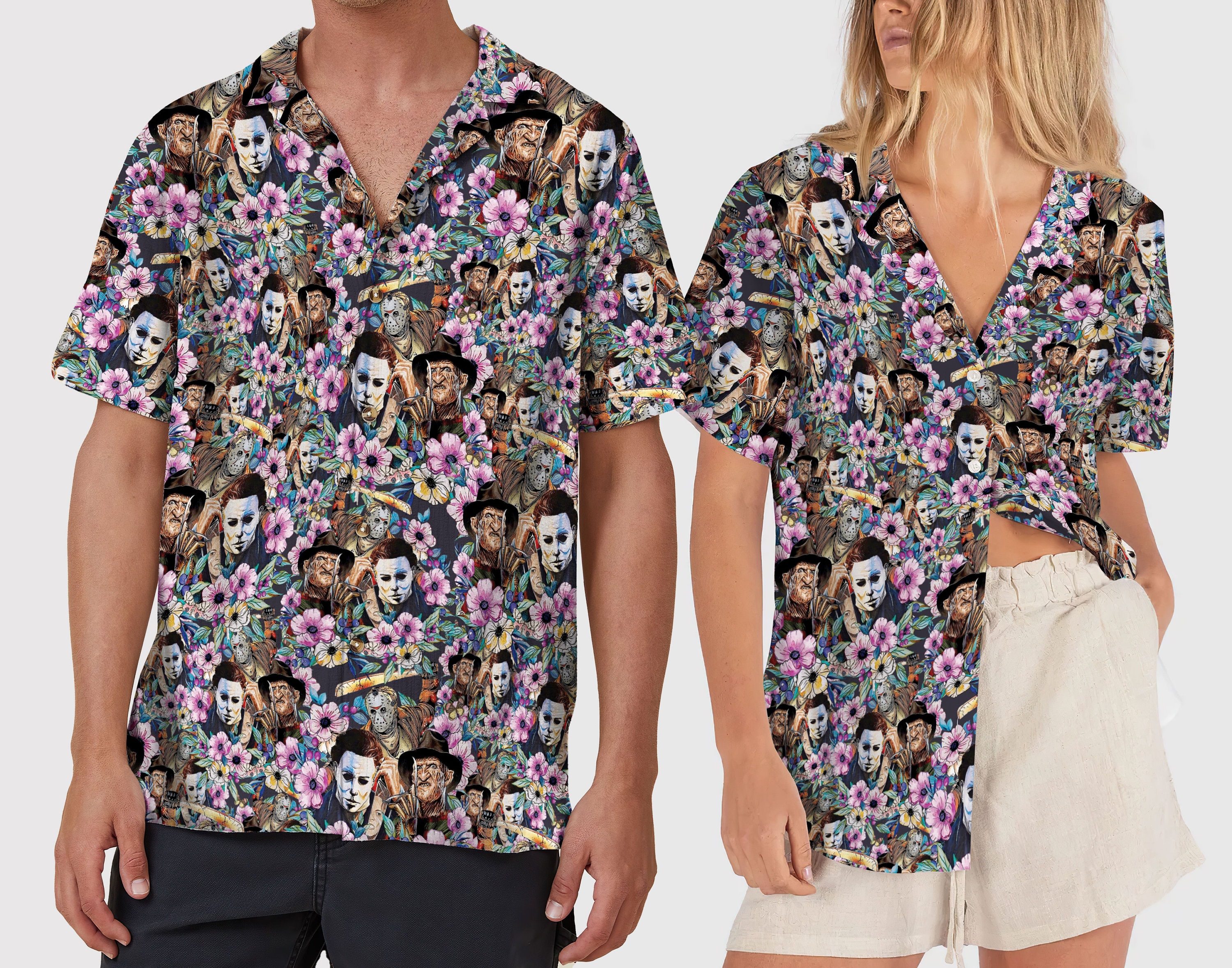 Horror Movie Halloween Spooky Season Button Up Shirt, Serial Killer ...