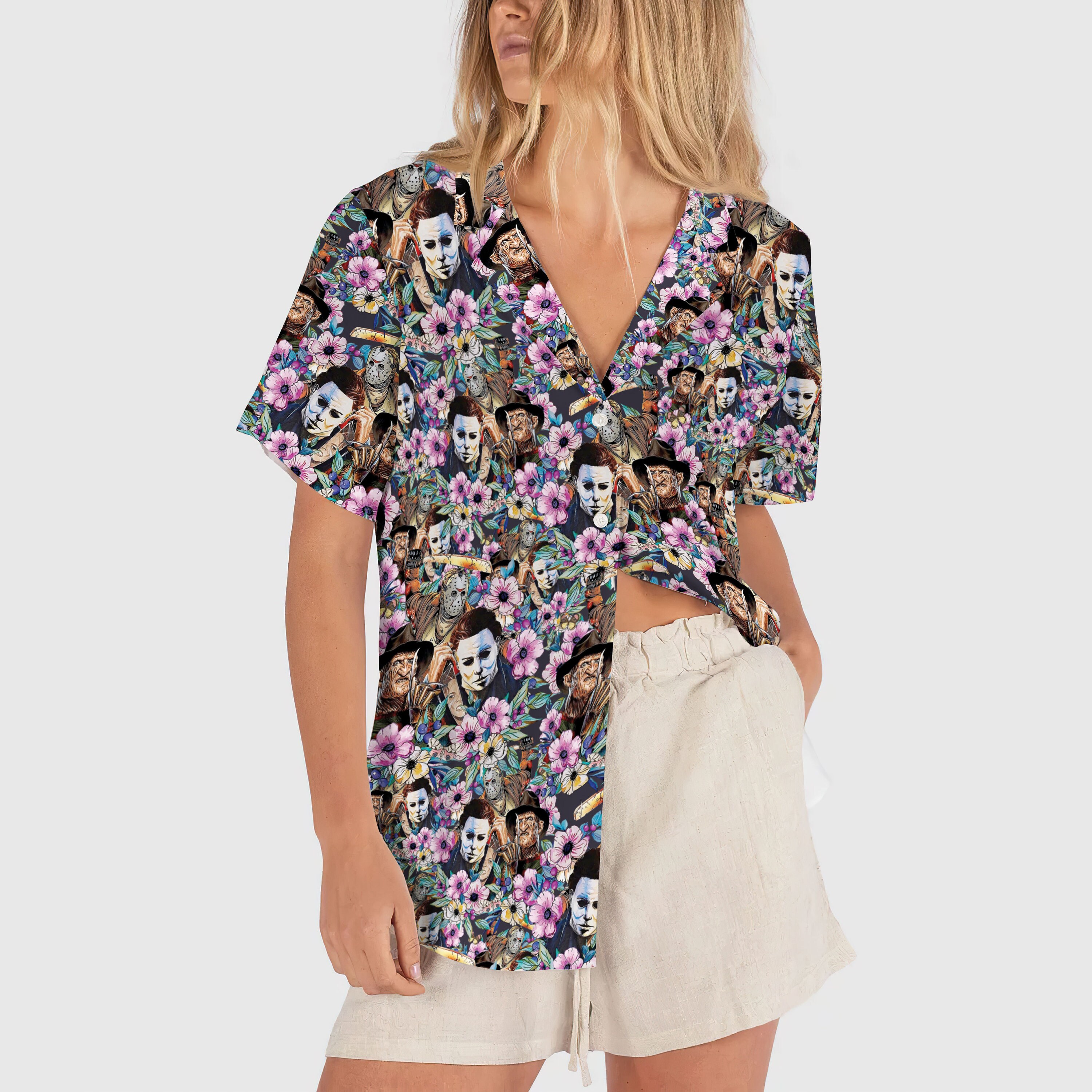 Horror Movie Halloween Spooky Season Button Up Shirt, Serial Killer ...