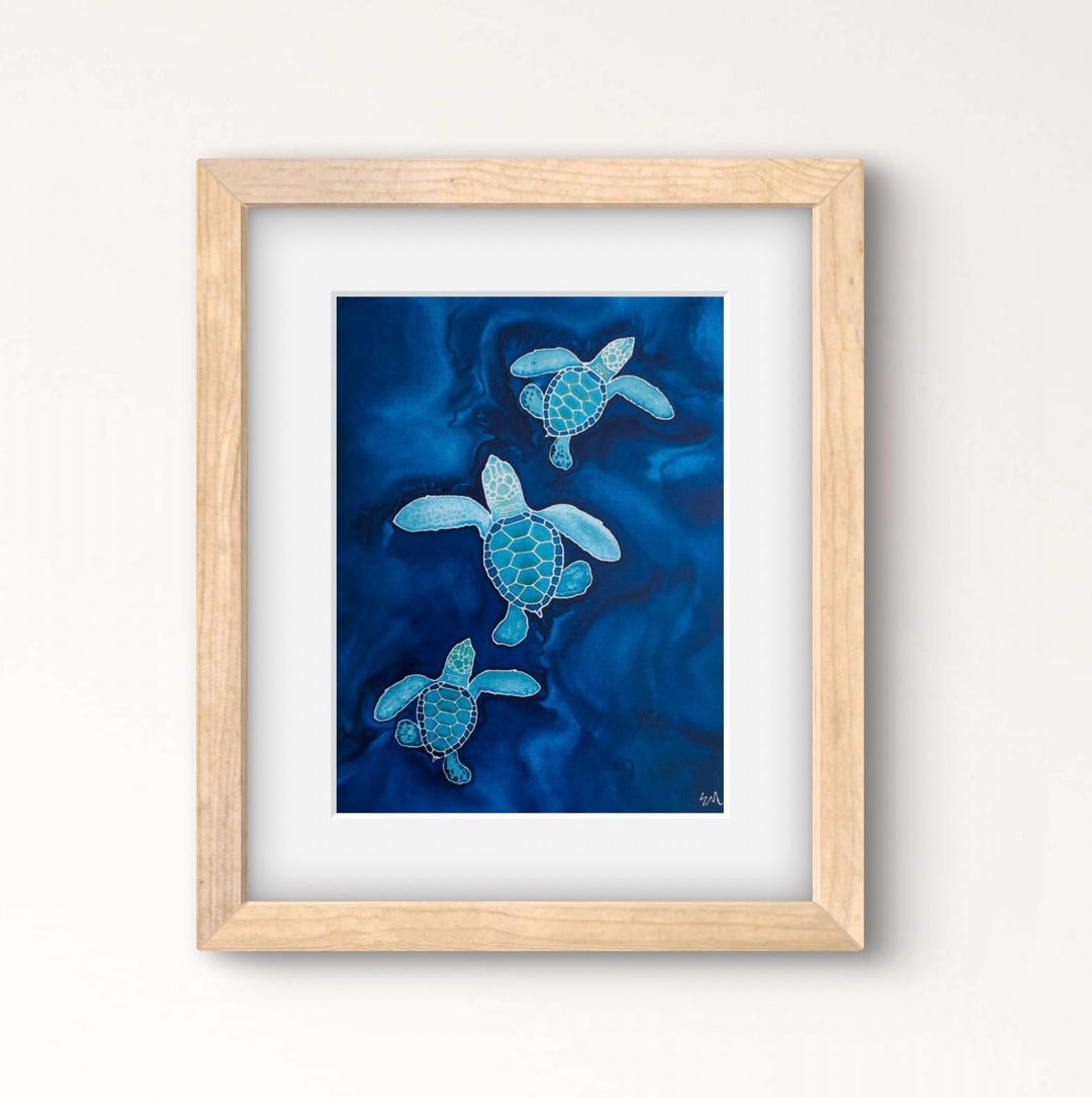 A4 Turtle Hatchlings Art Print, Green Sea Turtle Print, Ocean Animals ...
