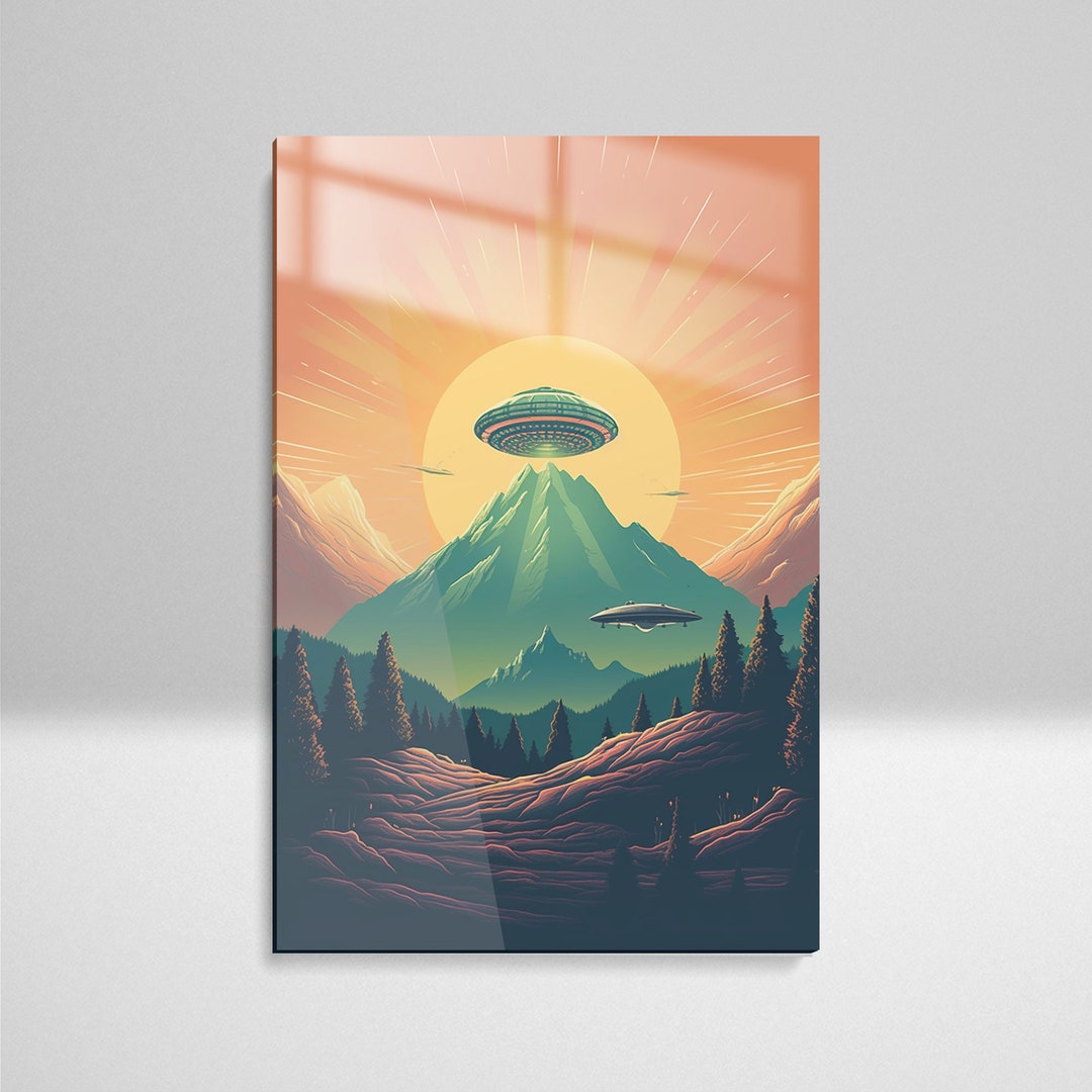 Vintage Poster: Ufo Lands on Earth Sunray & Retro Colors - Etsy