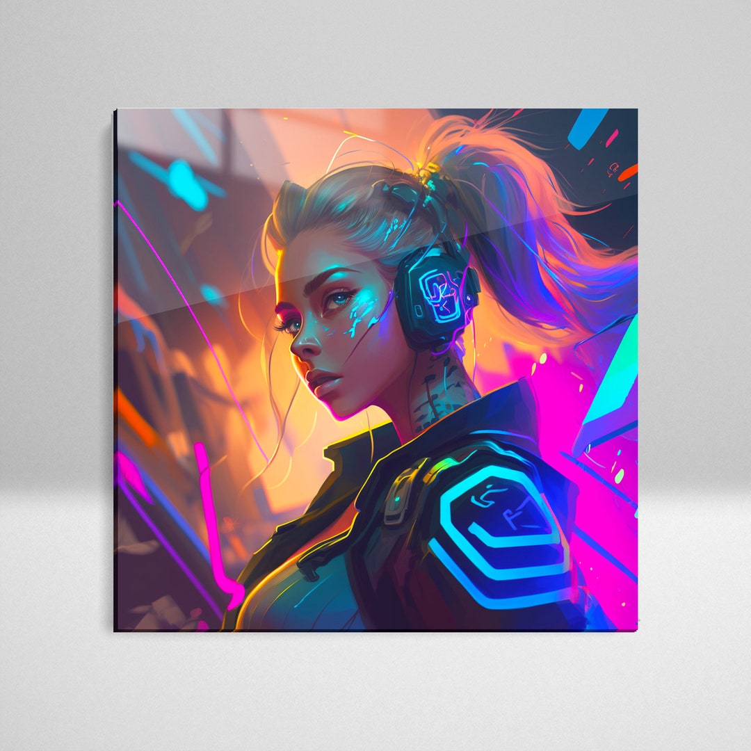 Epic Neon Gamer Girl Portrait for Your Gaming Room - Etsy
