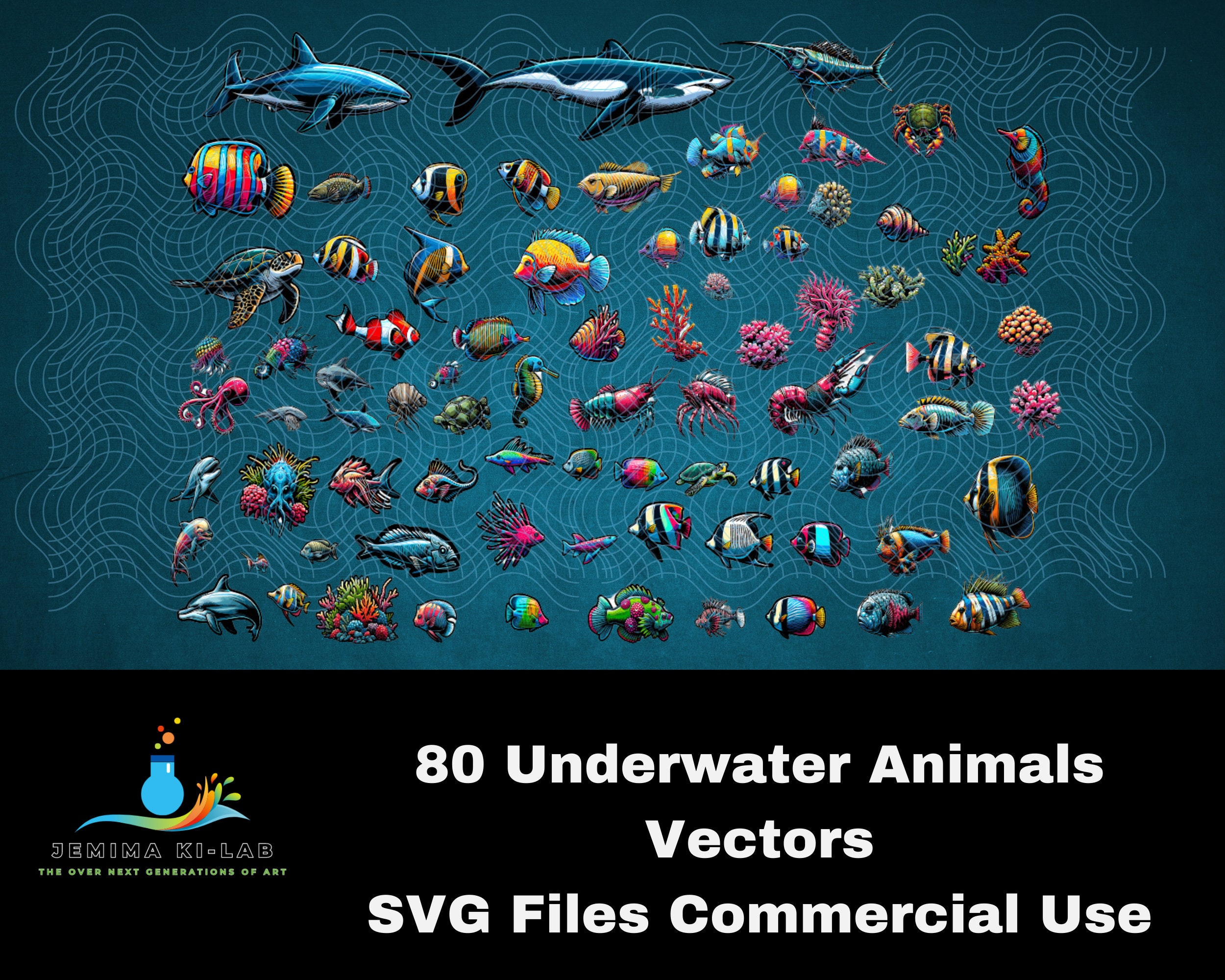 80 Ocean SVG Pack Underwater Creatures Clipart Digital Download ...