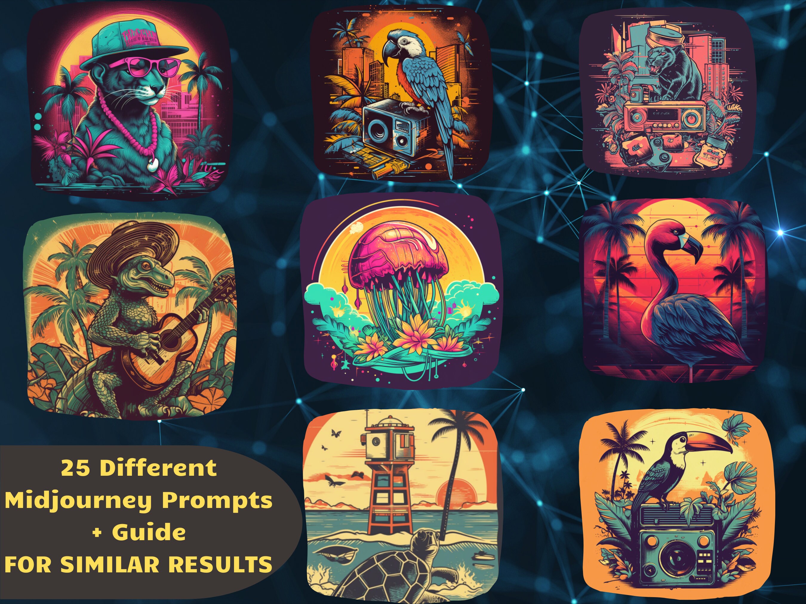 25 AI Professional Midjourney Prompts Miami Retro T-shirt Designs ...