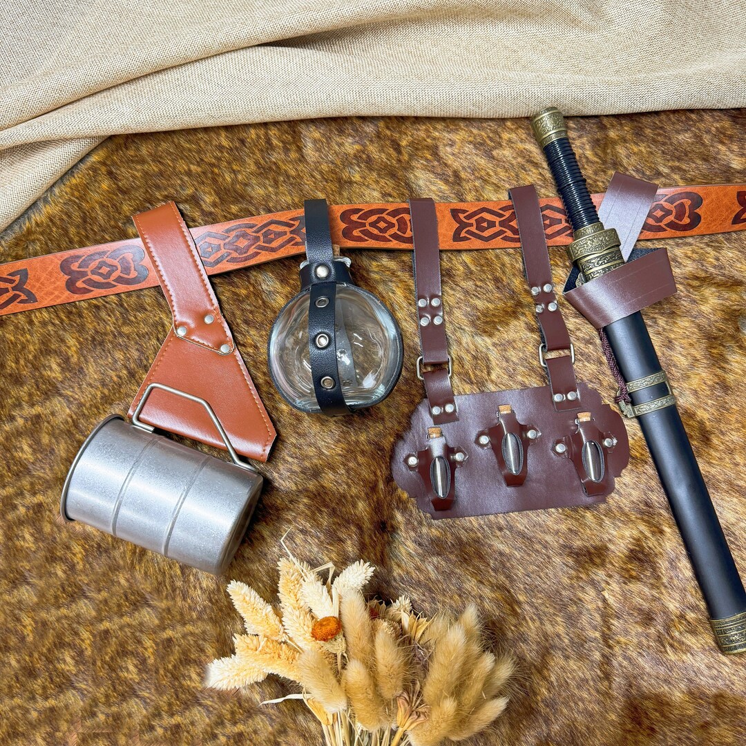 Vintage Medieval Viking Scabbard, Renaissance Leather Belt Bottle ...