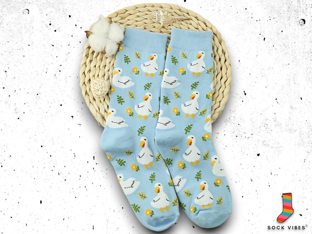 Cute Goose Socks Goose Flower Pattern Socks, Soft Cotton Blend, Cute ...