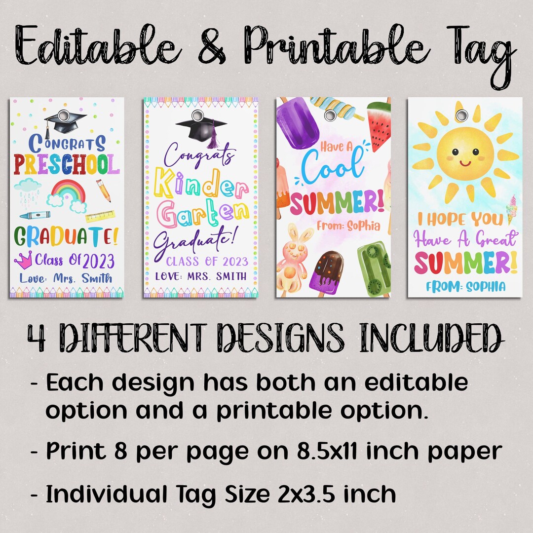 Kindergarten 2023 Grad Tags Editable End of Year Tag - Etsy