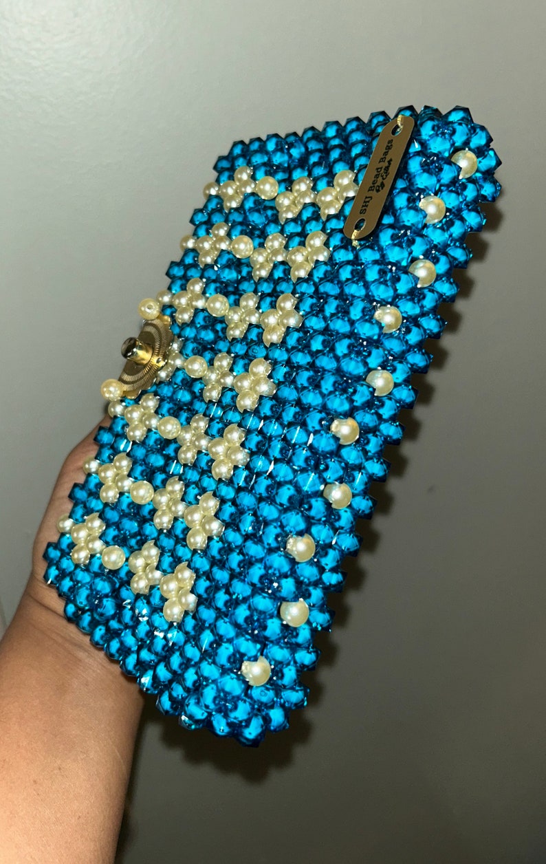 Wallet/handbag - Crystal Peacock Blue/faux White Pearl - Etsy