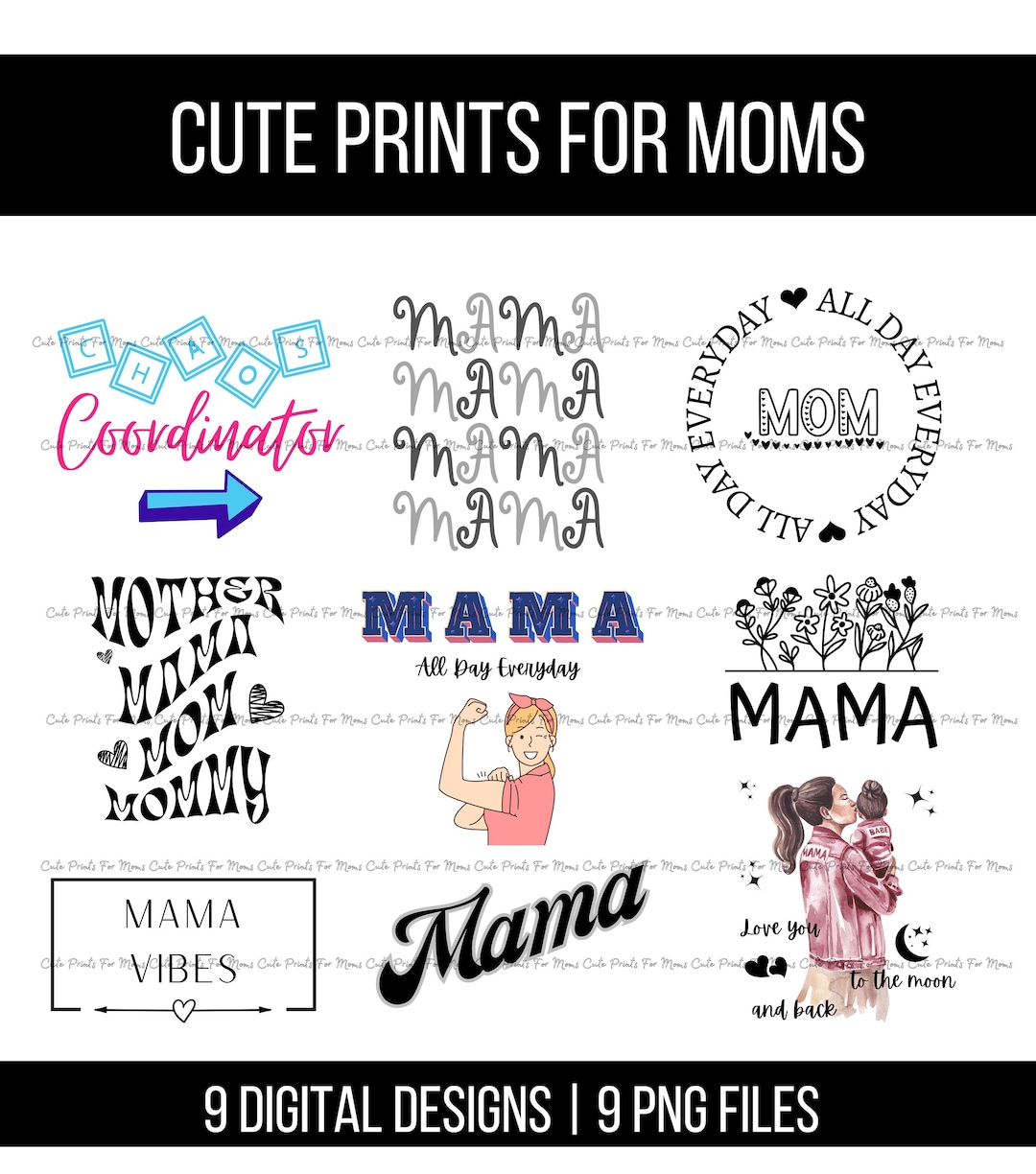 Mama Theme Designs Cute Mom PNG Bundle Mama Shirt Idea - Etsy
