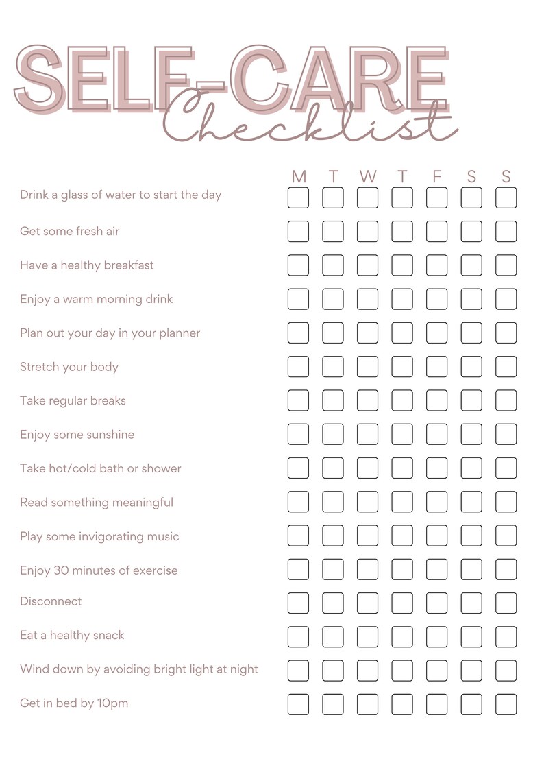 Pink Self Care Checklist Printable Etsy