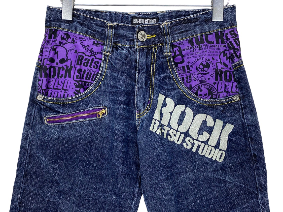 BATSU Jeans Size 28 W28xl31 Ba-tsu Skull Print Denim Jeans Batsu Studio ...