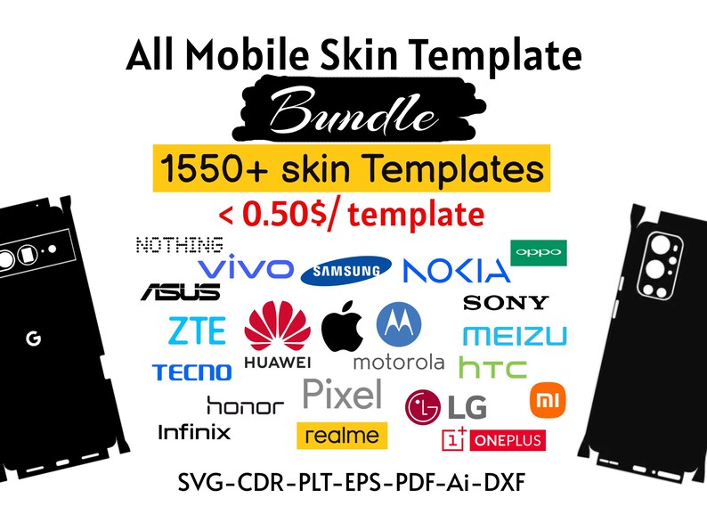 All Phones Skin Template Bundle Pack Svg | Svg,dxf,ai,plt,cdr | Cricut ...