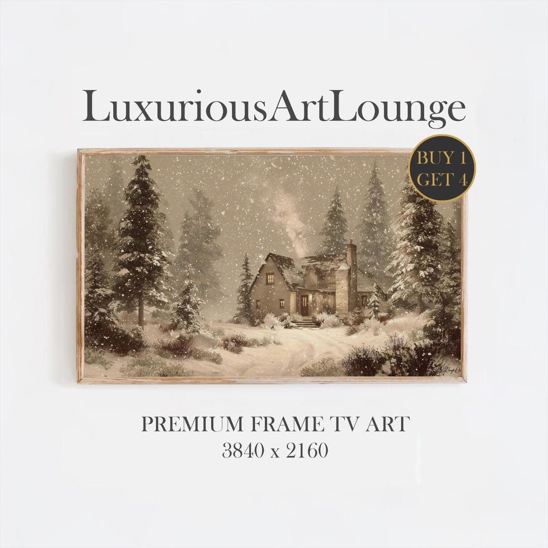 Cozy Winter Cabin Snowy Forest Art Samsung Frame TV Digital Download ...