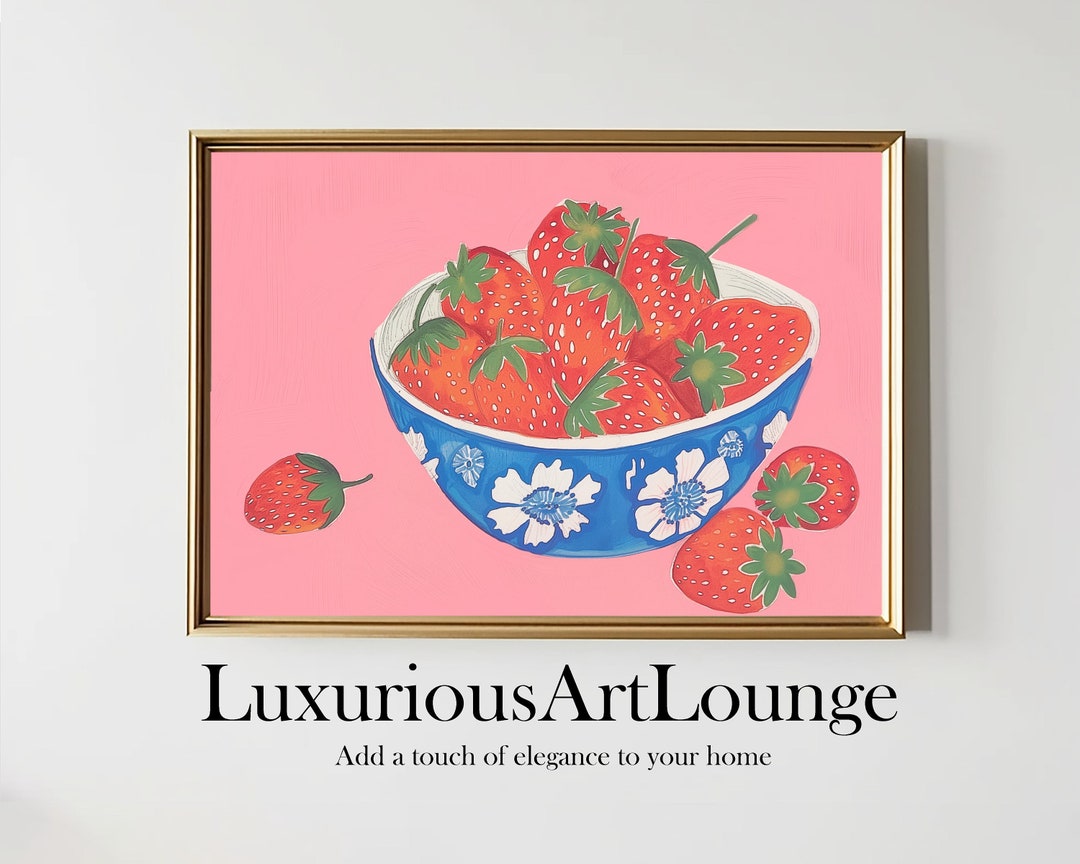 Strawberry Print Pink #1 | PRINTABLE Retro Girly Pink Aesthetic Kitchen ...