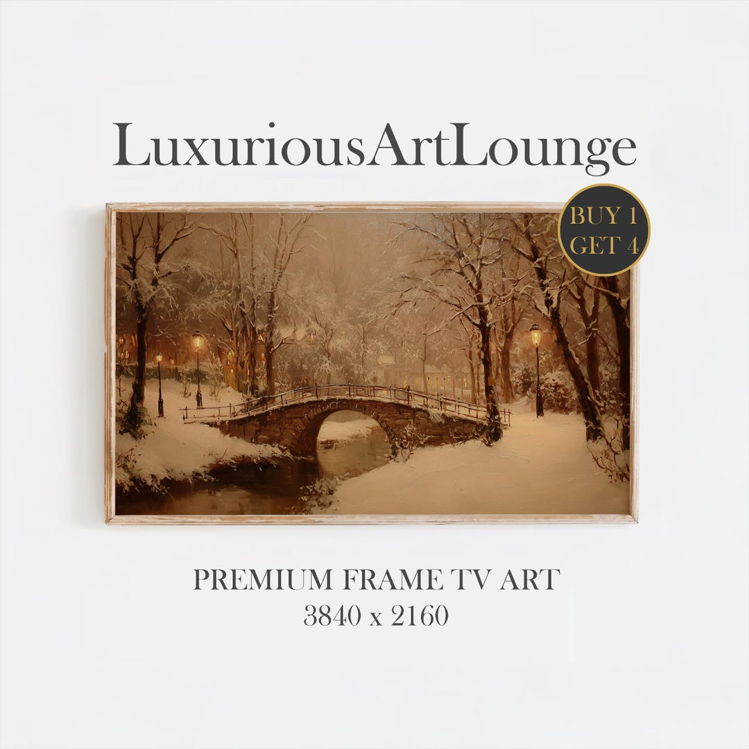 Winter Park Art Romantic Snow Scene Vintage Painting Cozy Evening ...