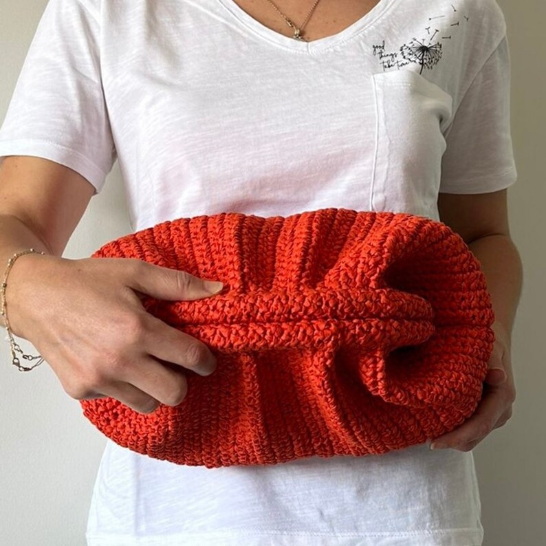 Chic Crochet Orange Clutch Bag, Handcrafted Straw Pouch, Ideal Summer ...