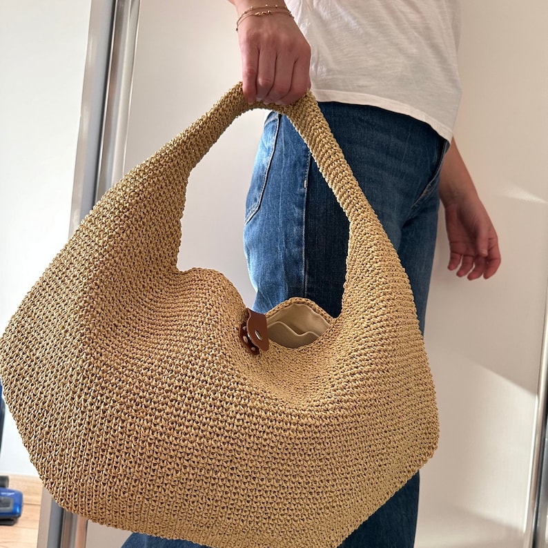 Chic Handmade Crochet Shoulder Bag, Boho Woven Tote, Paper Yarn Bag - Etsy