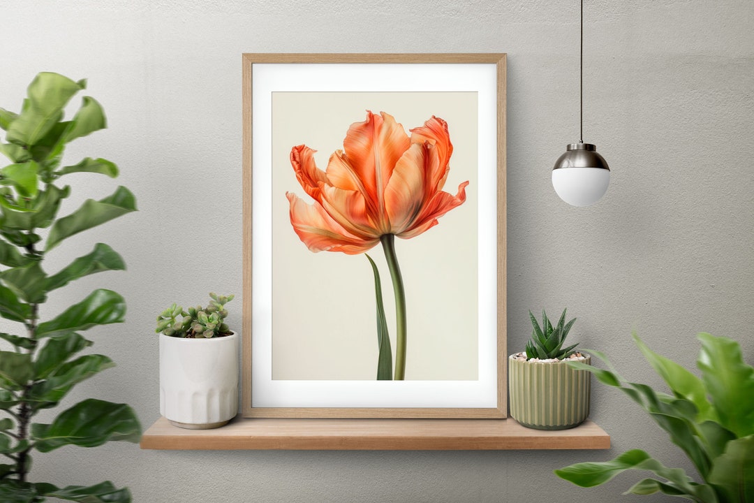 Parrot Tulip Vintage Botanical Print of Flowers, Rustic Floral Wall Art ...