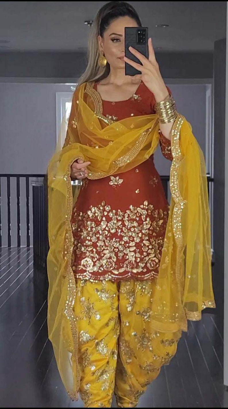 New Desinger Brown Colour Panjabi Style Sequence Work Patiyala Suit for ...