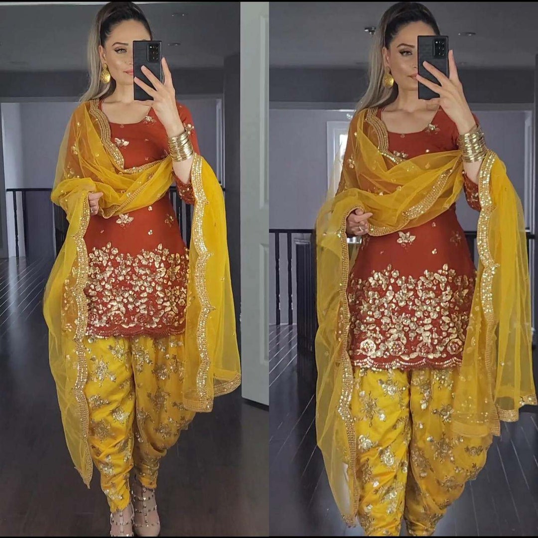 New Desinger Brown Colour Panjabi Style Sequence Work Patiyala Suit for ...