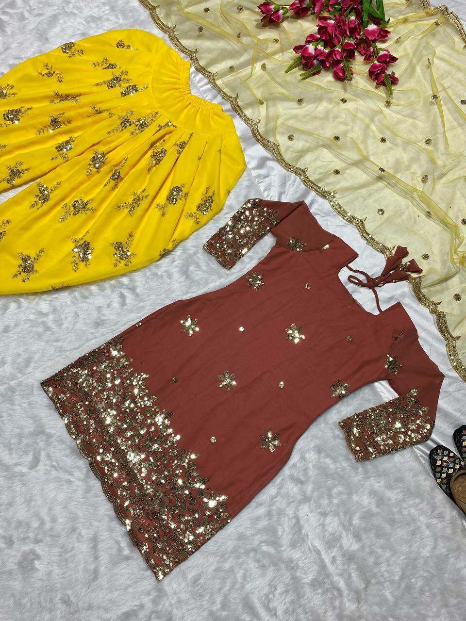 New Desinger Brown Colour Panjabi Style Sequence Work Patiyala Suit for ...