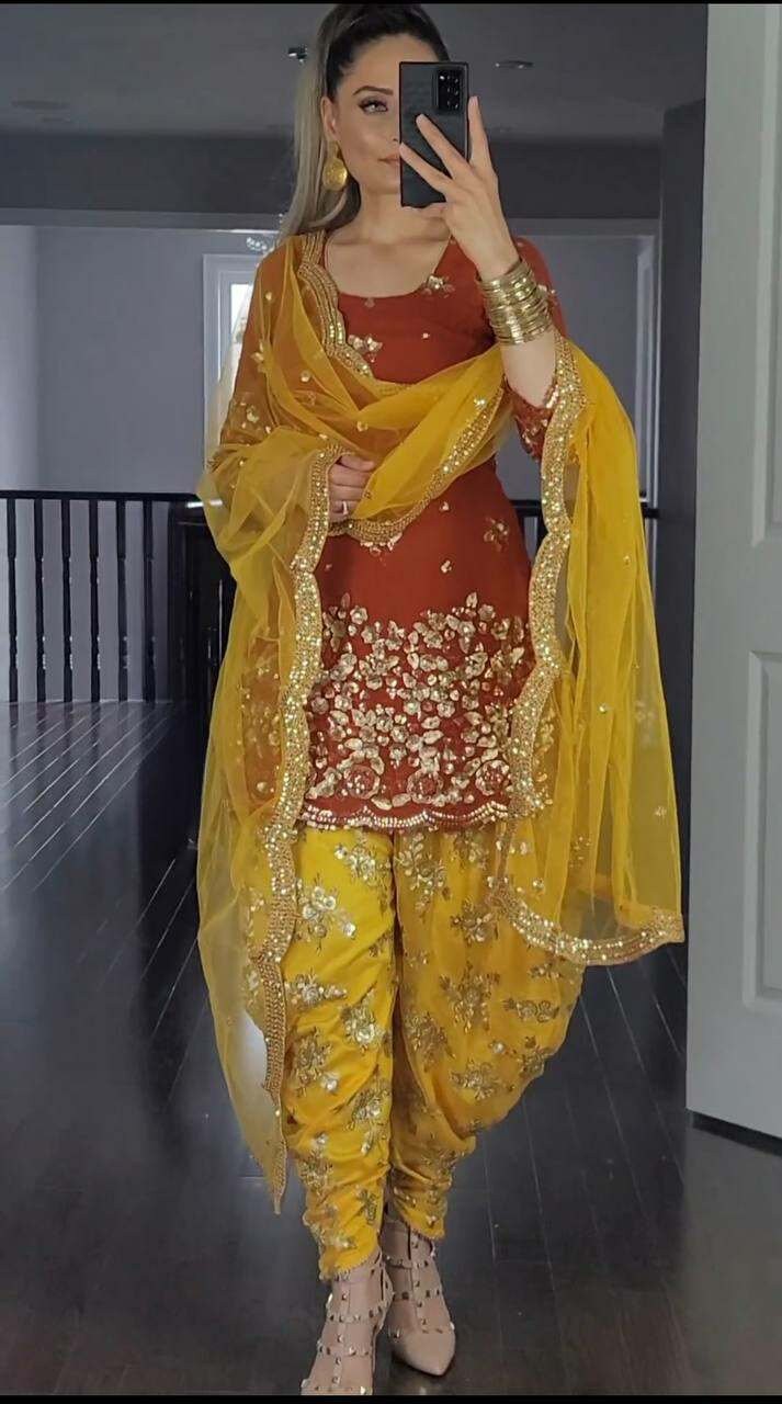 New Desinger Brown Colour Panjabi Style Sequence Work Patiyala Suit for ...