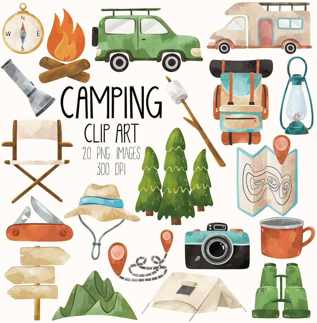 Camping Clipart, Camping Illustration, Digital Download, Vacation ...