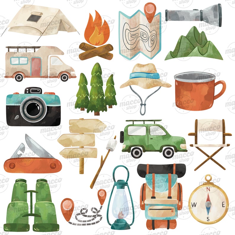 Camping Clipart, Camping Illustration, Digital Download, Vacation ...