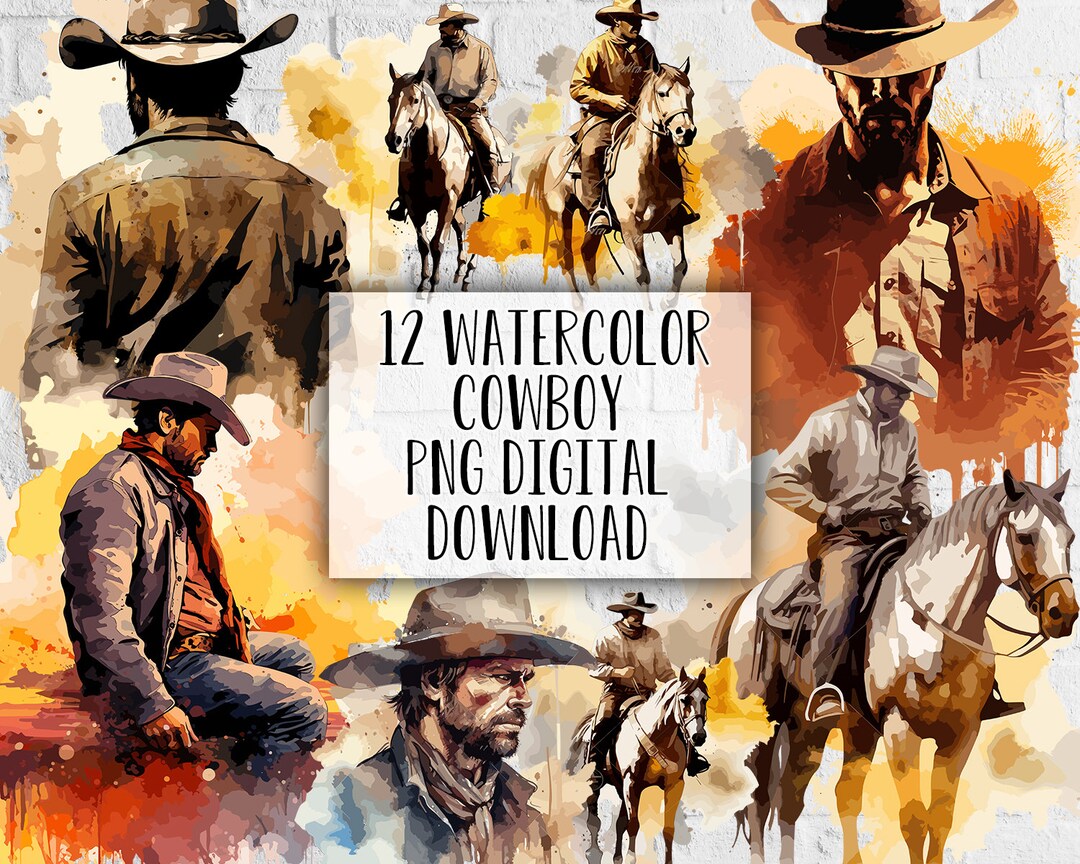 12 Watercolor Cowboy Clipart - Printable Art for Crafts, Scrapbooking ...