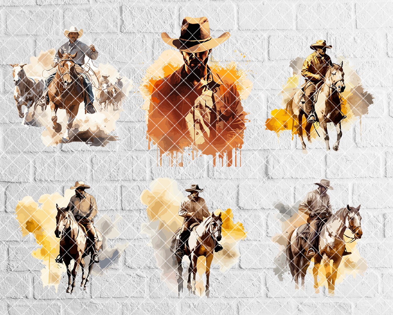 12 Watercolor Cowboy Clipart - Printable Art for Crafts, Scrapbooking ...