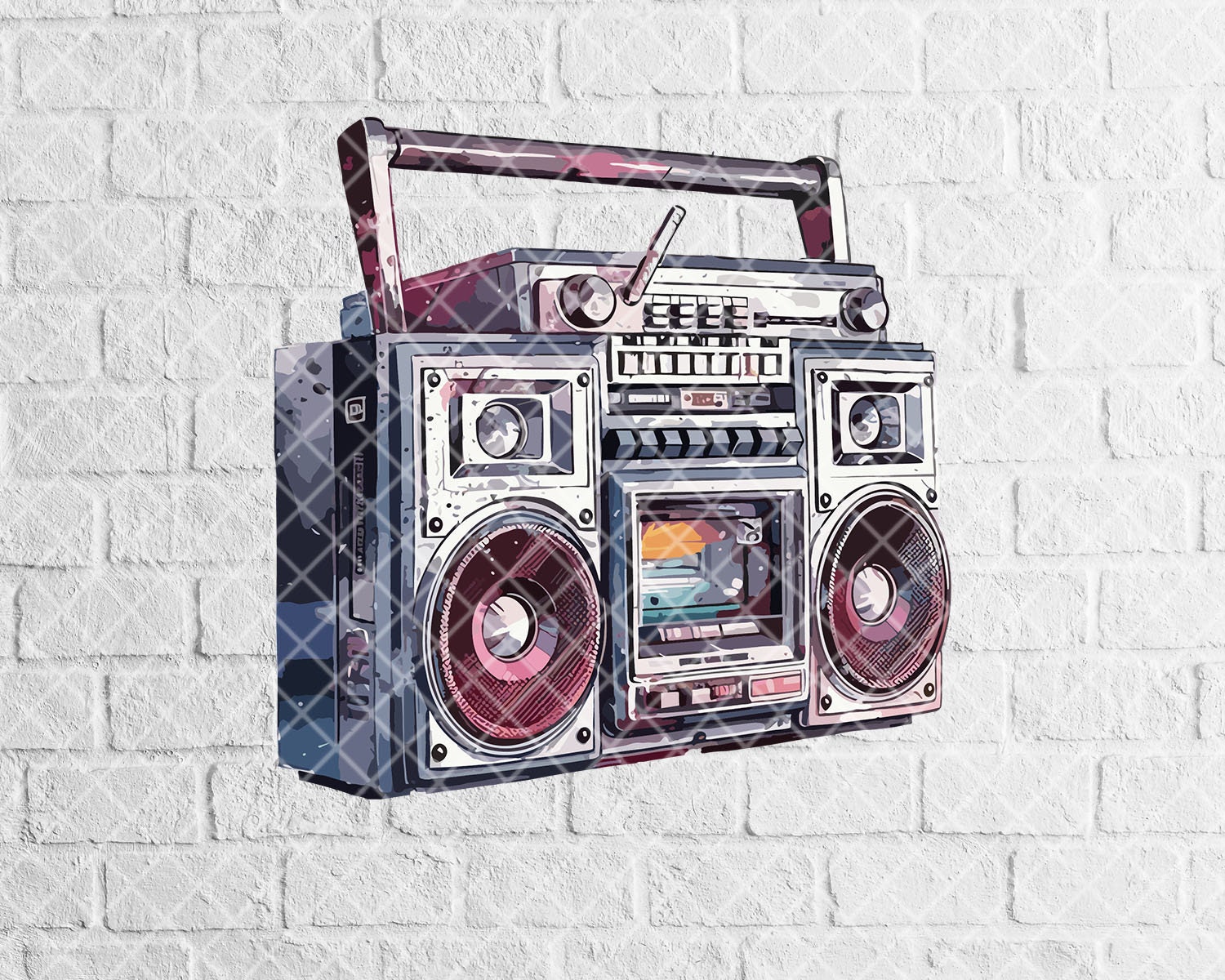 Retro Watercolor Vintage Boombox Cassette Player Clipart Collection 8 ...