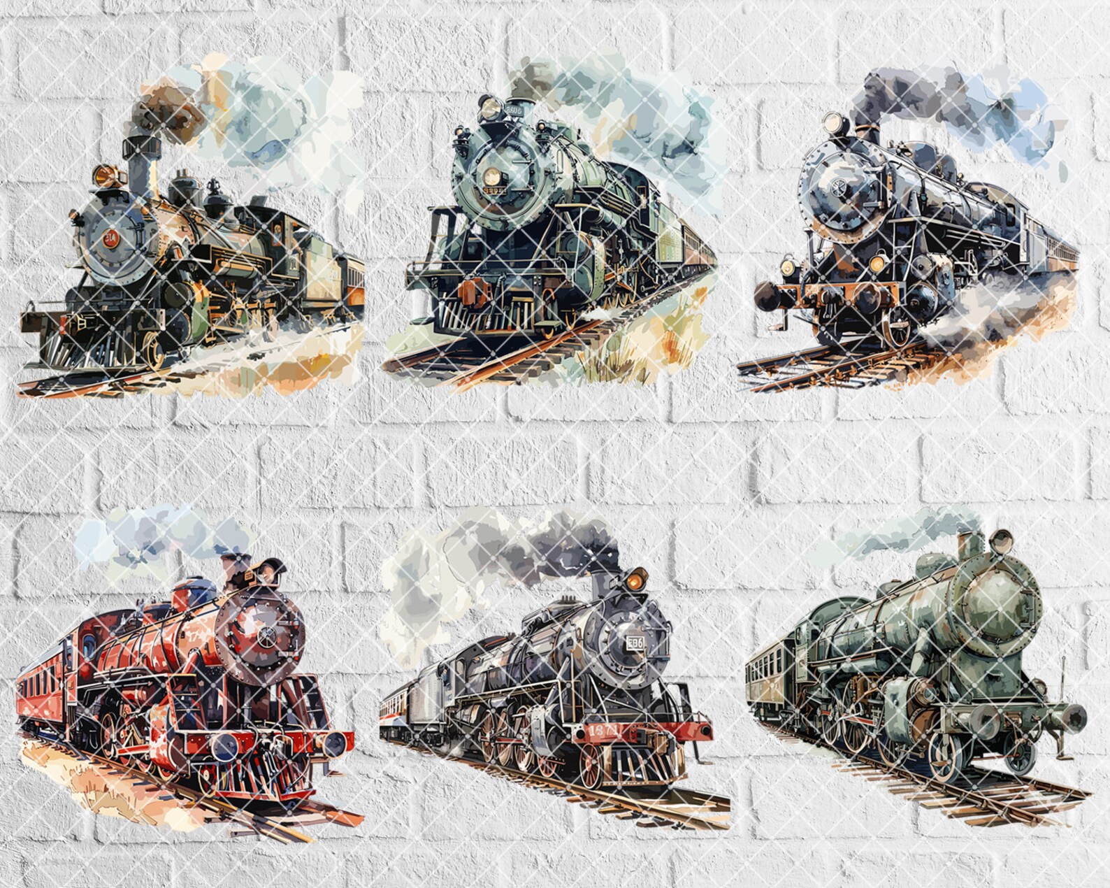 12 Watercolor Vintage Steam Train Clipart - Printable Art for Crafts ...