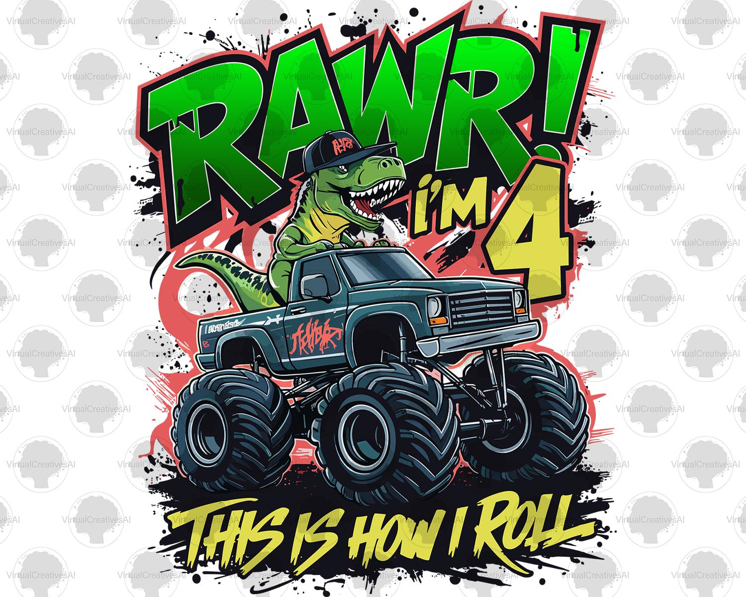 Rawr Im 4 This is How I Roll PNG, 4 Year Old Toddler 4th Birthday PNG ...