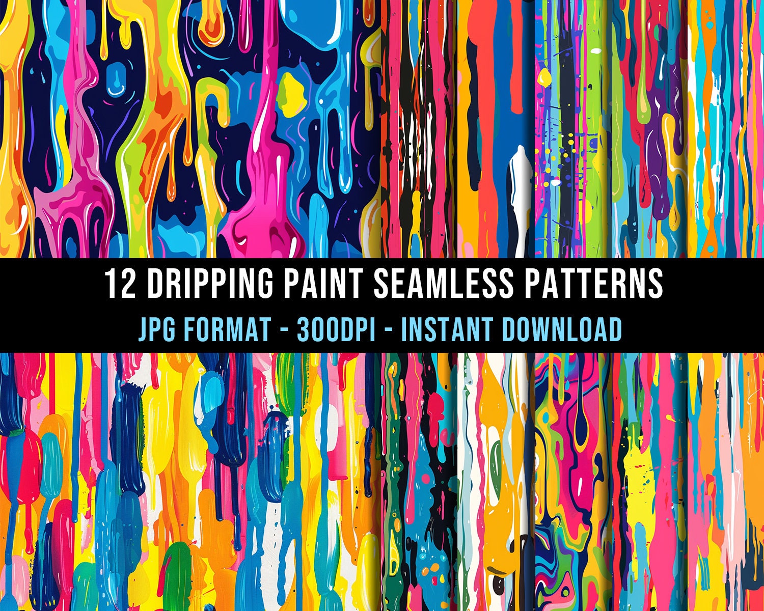 Dripping Paint Digital Paper Dripping Paint Seamless Patterns 12 ...