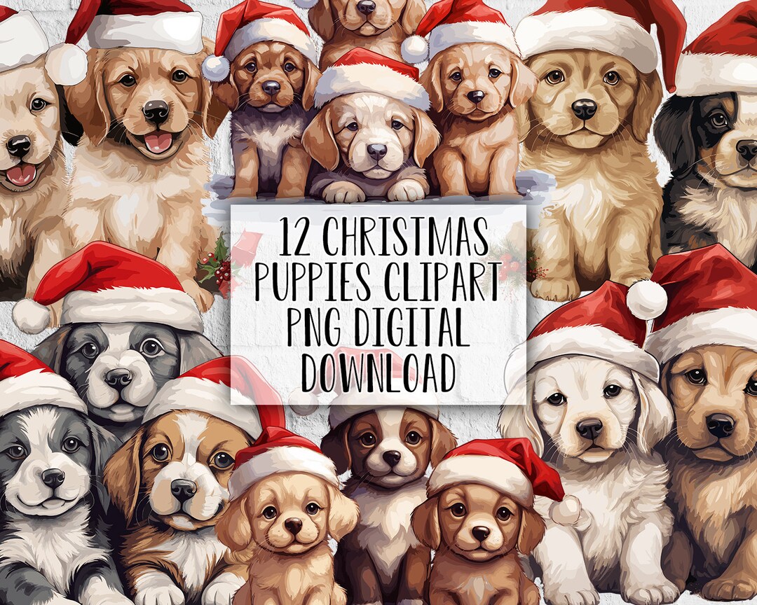 12 Christmas Puppies Clipart Printable Art for Crafts, Scrapbooking ...