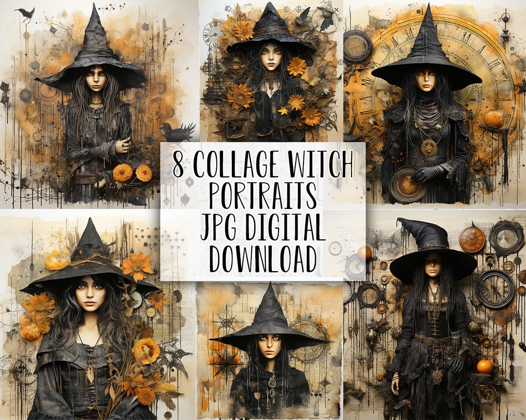 Enchanting Patchwork: Collage Witch Portraits - 8 Portraits, Halloween ...