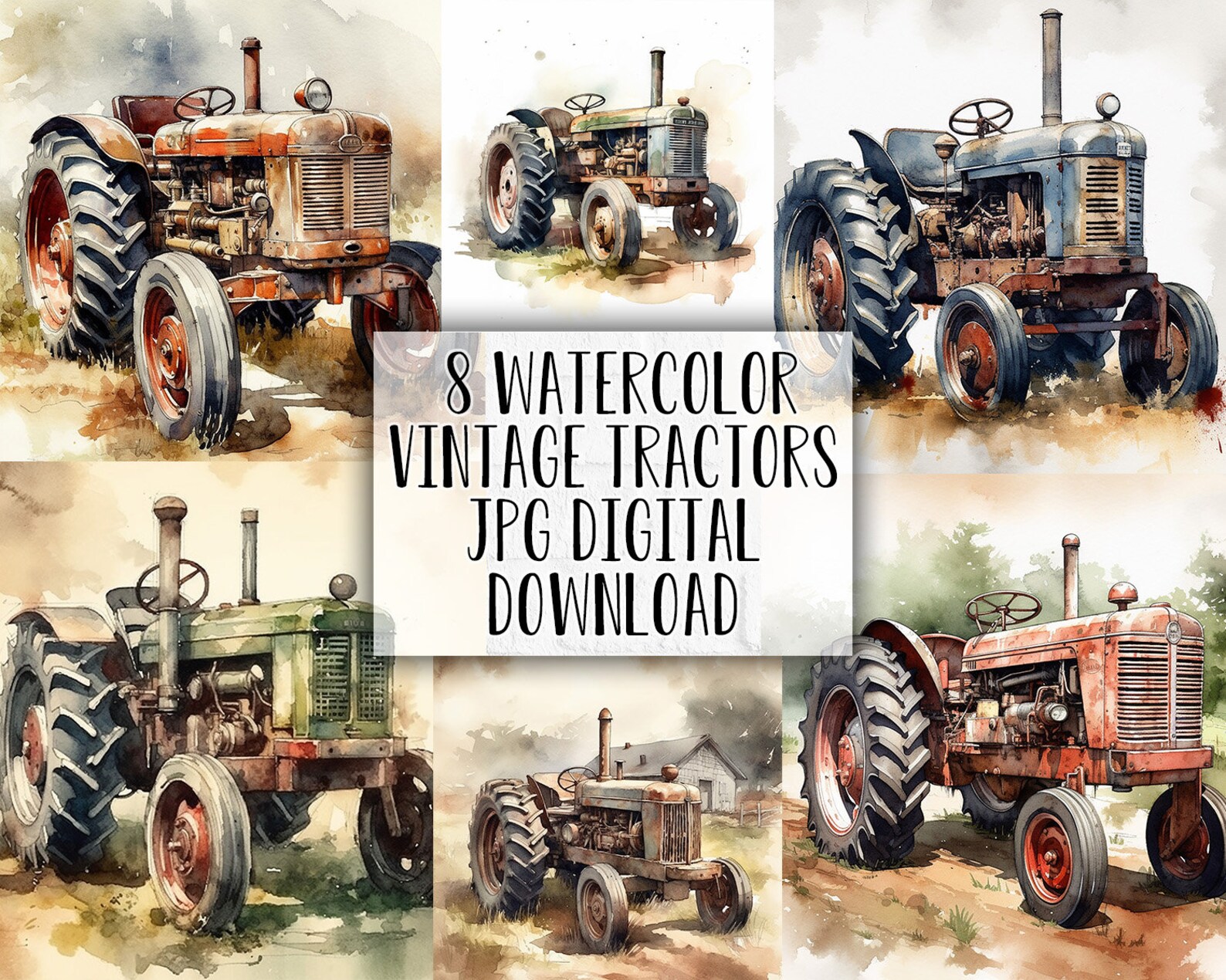 Vintage Tractor Watercolor Portraits - Set of 8 Digital Downloads - Etsy