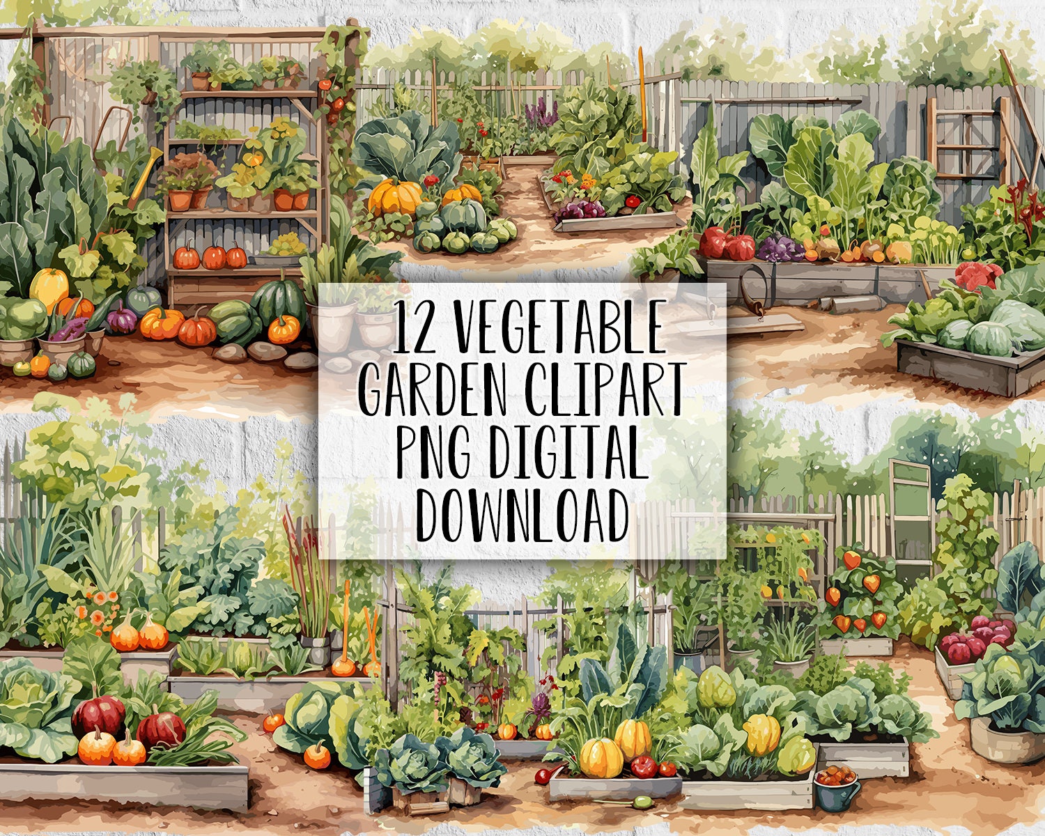 12 Watercolor Vegetable Garden Clipart - Printable Art for Crafts ...