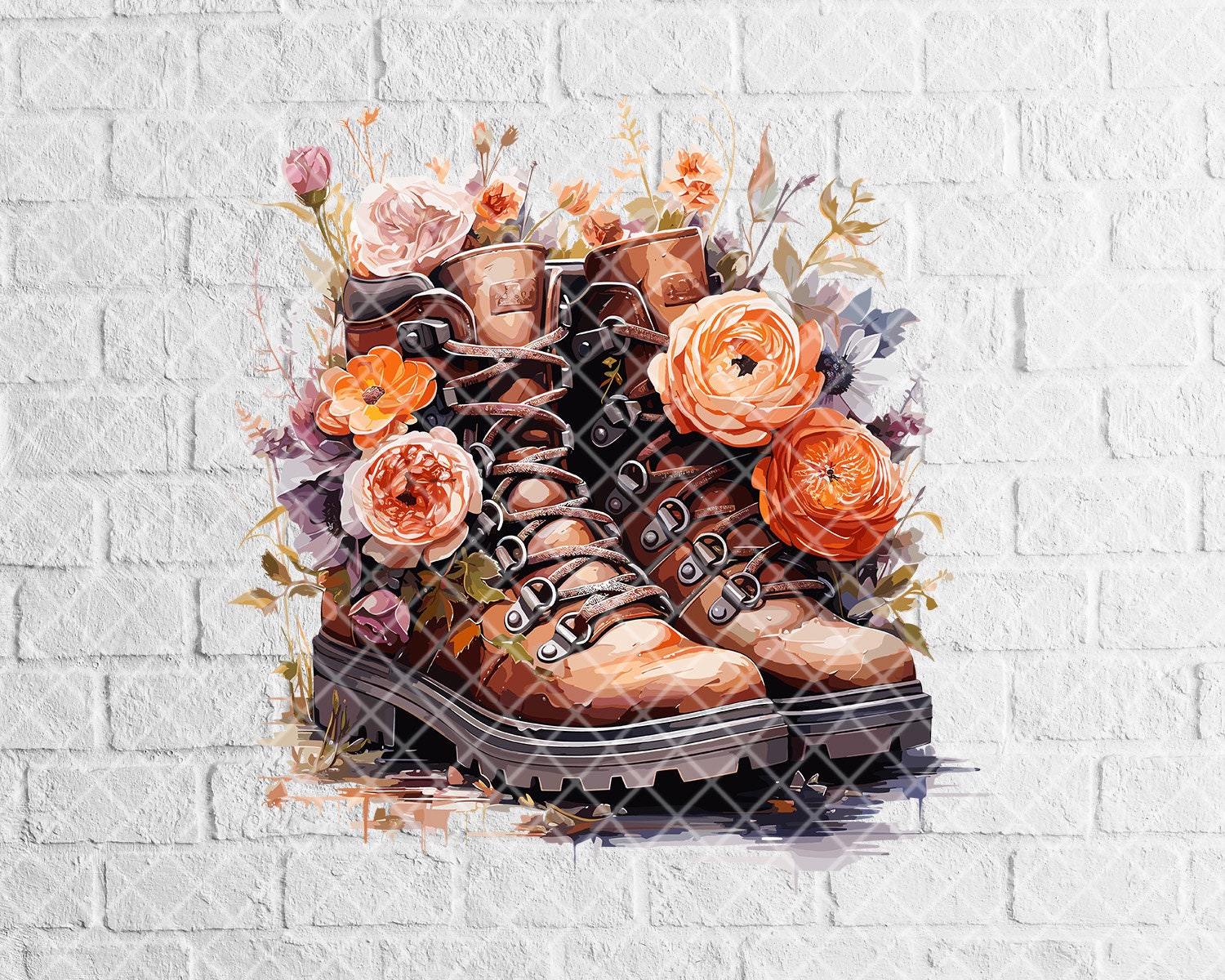 Watercolor Hiking Boots Set Clipart With Floral Accents Set of 10 PNG ...