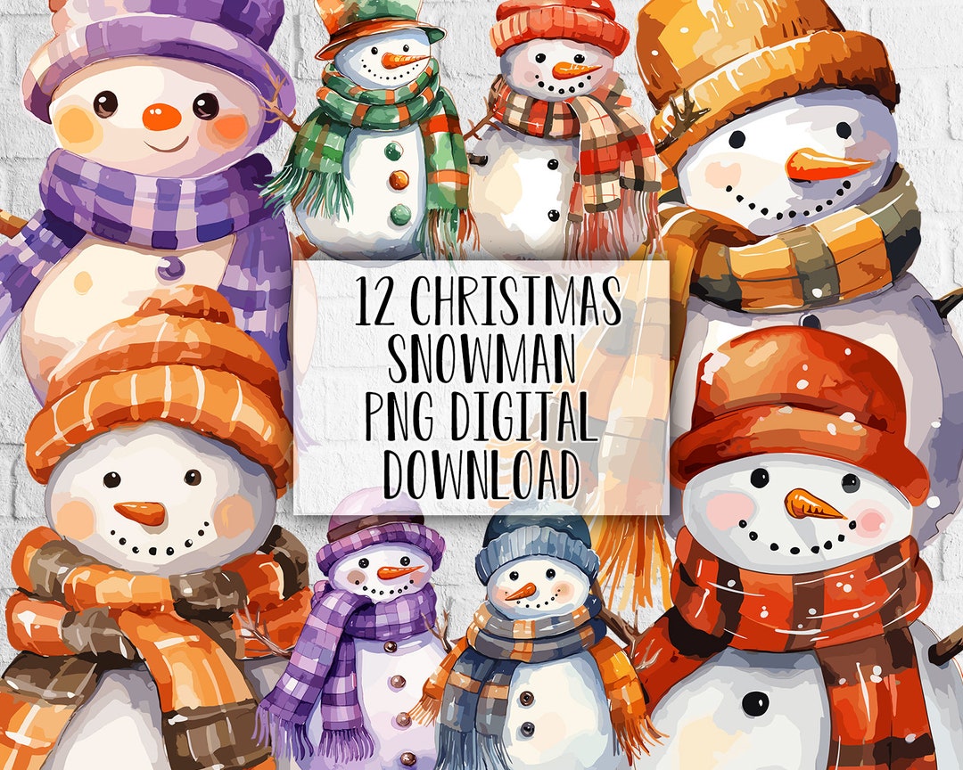 12 Snowman Clipart Printable Art for Crafts, Scrapbooking, and More ...